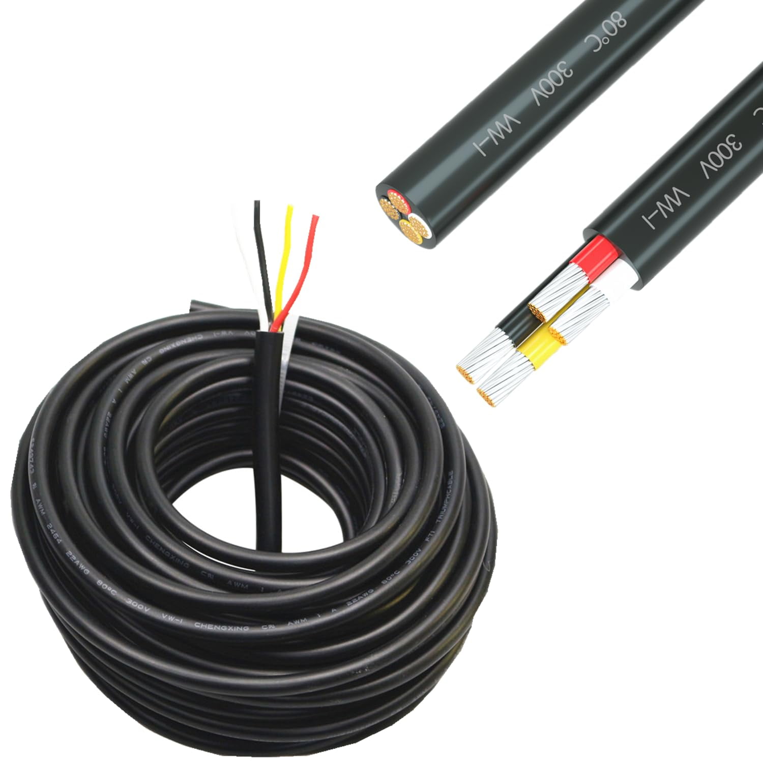 Gkcity 20AWG 25Ft UL 2464 Audio Power Cable Copper Wire 4 Conductors ...