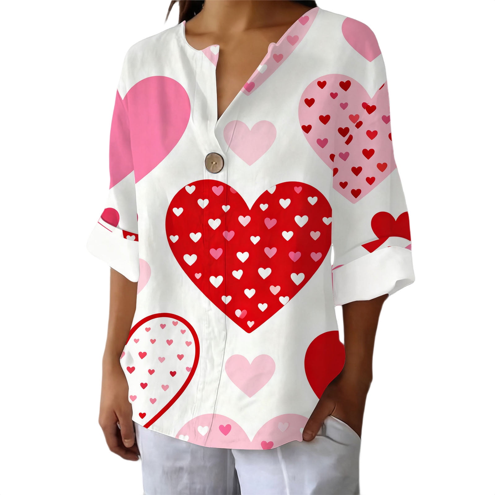Gkeoshab 2026 Valentine's Day Women Bohemian Shirt Button-Down V-Neck ...
