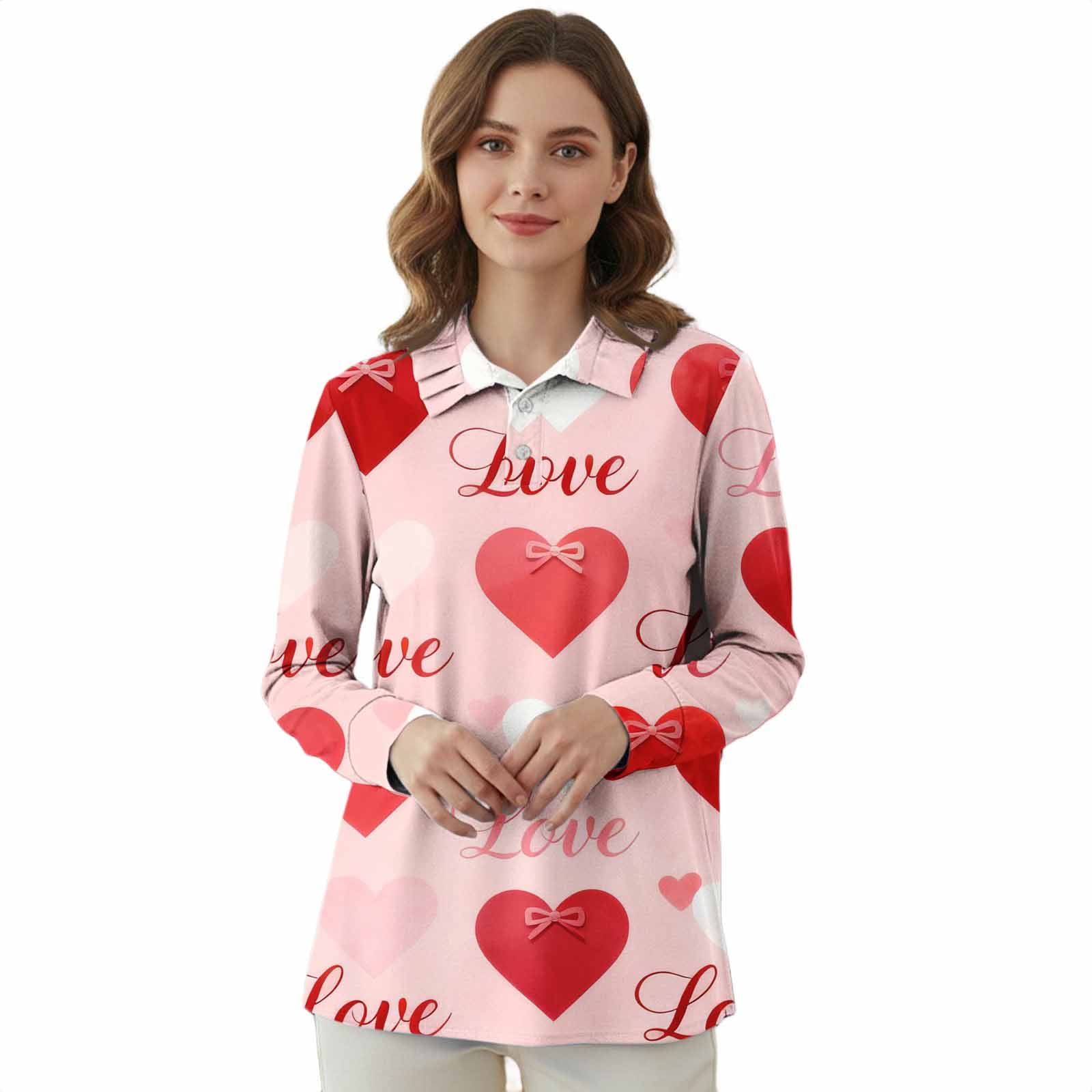 Gkeoshab 2026 Valentine's Day Women's Ruffle Collar Heart Print Blouse ...