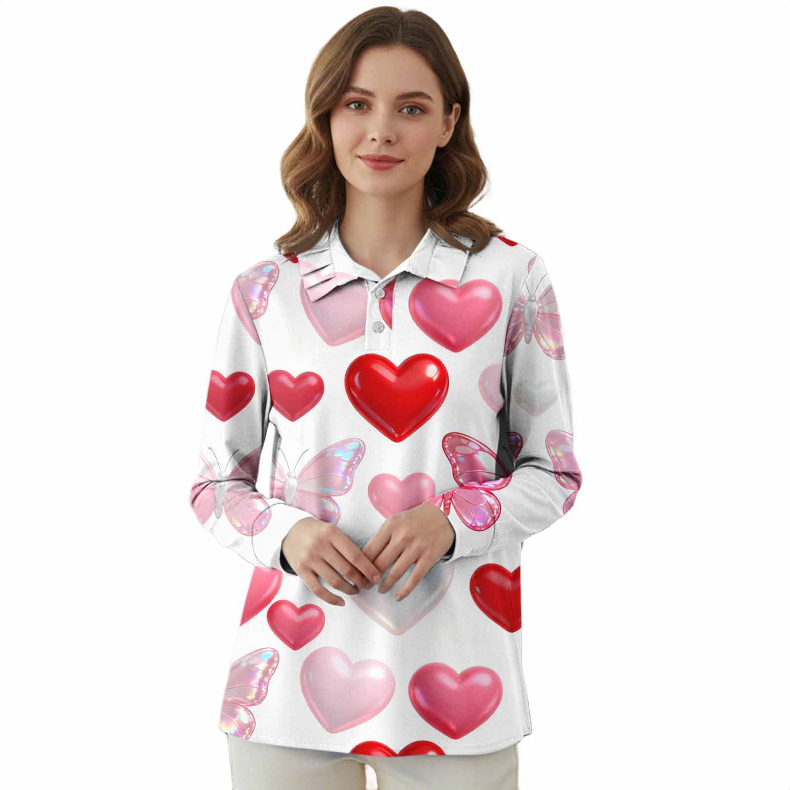 Gkeoshab 2026 Valentine's Day Women's Ruffle Collar Heart Print Blouse ...