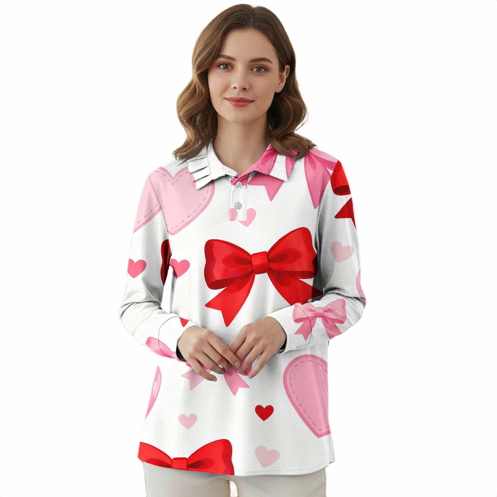 Gkeoshab 2026 Valentine's Day Women's Ruffle Collar Heart Print Blouse ...