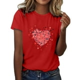 Gkeoshab 2026 Valentine's Gift Women's Heart Print Short Sleeve Comfort ...