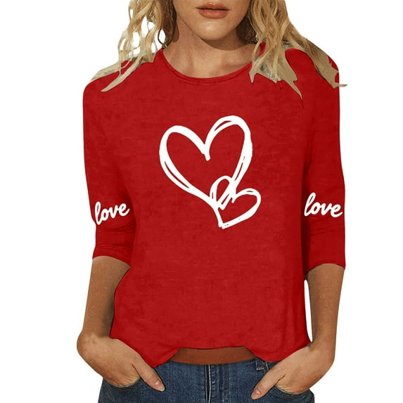 Gkeoshab 2026 Valentine's Gift Women's Heart Print Short Sleeve Comfort ...