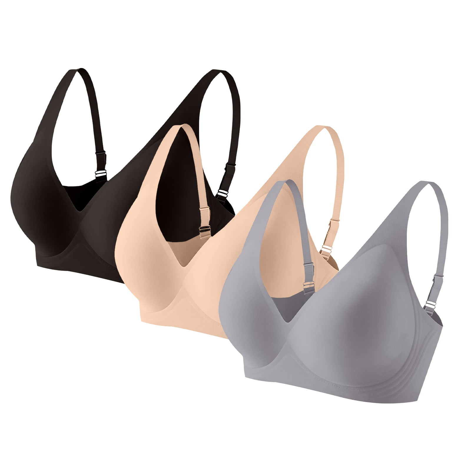 Gkeoshab Bras for Women 3PC Women's Soft Gather Bra Wireless Push-Up ...