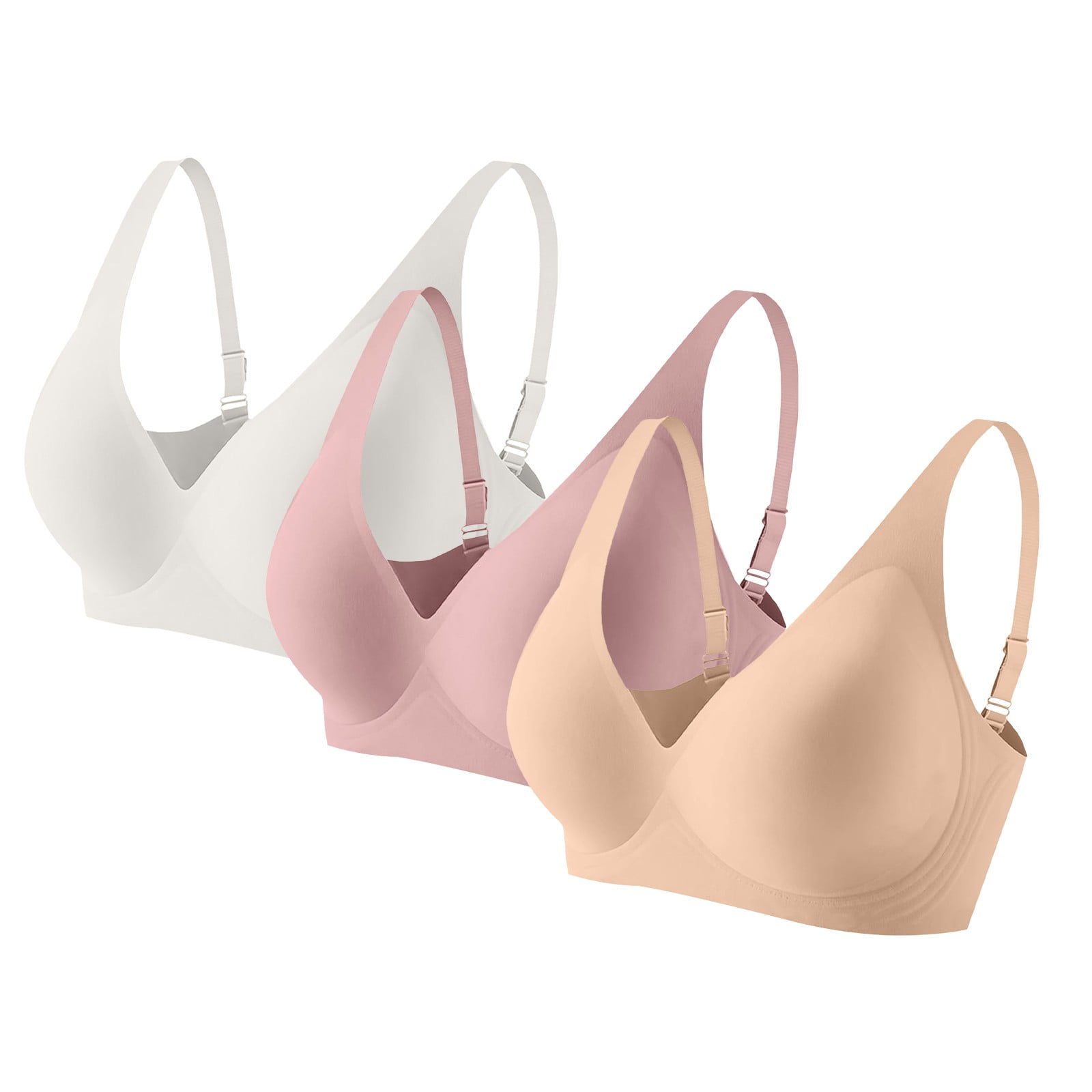 Gkeoshab Bras for Women 3PC Women's Soft Gather Bra Wireless Push-Up ...