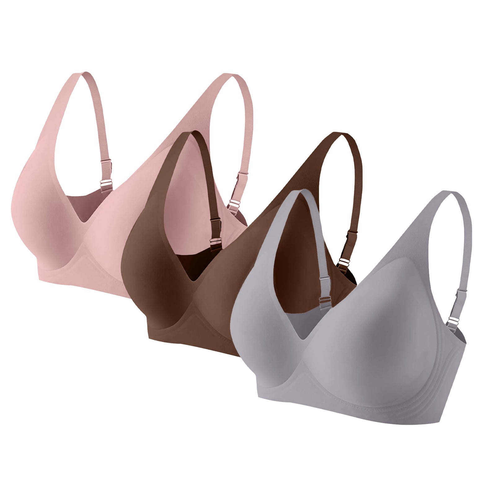 Gkeoshab Bras for Women 3PC Women's Soft Gather Bra Wireless Push-Up ...