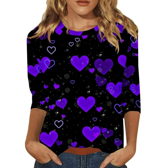 Gkeoshab New Women's Valentine's Day Heart Print T-Shirt Casual Cute ...