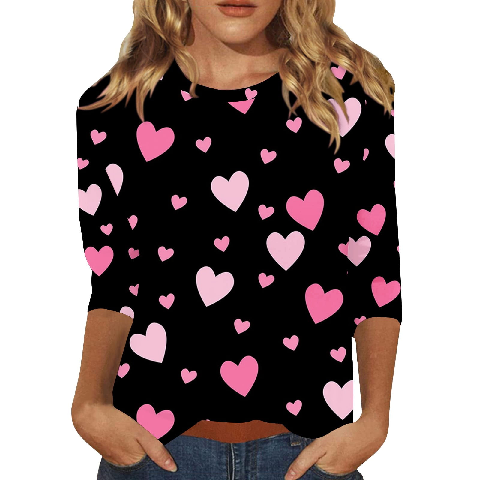 Gkeoshab New Women's Valentine's Day Heart Print T-Shirt Casual Cute ...