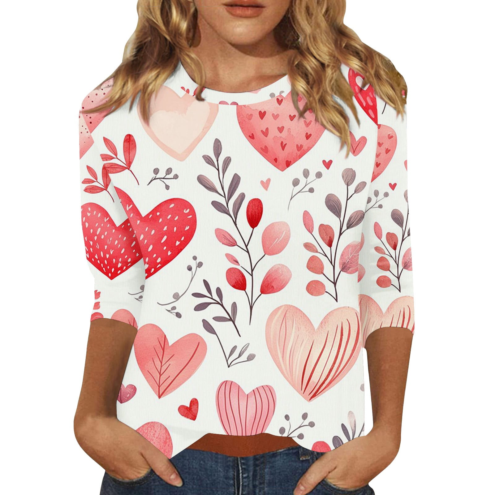 Gkeoshab New Women's Valentine's Day Heart Print T-Shirt Casual Cute ...