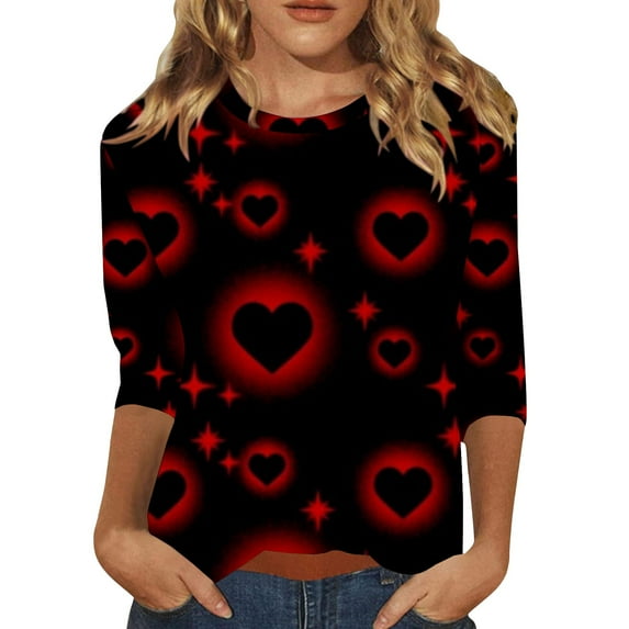 Gkeoshab New Women's Valentine's Day Heart Print T-Shirt Casual Cute ...
