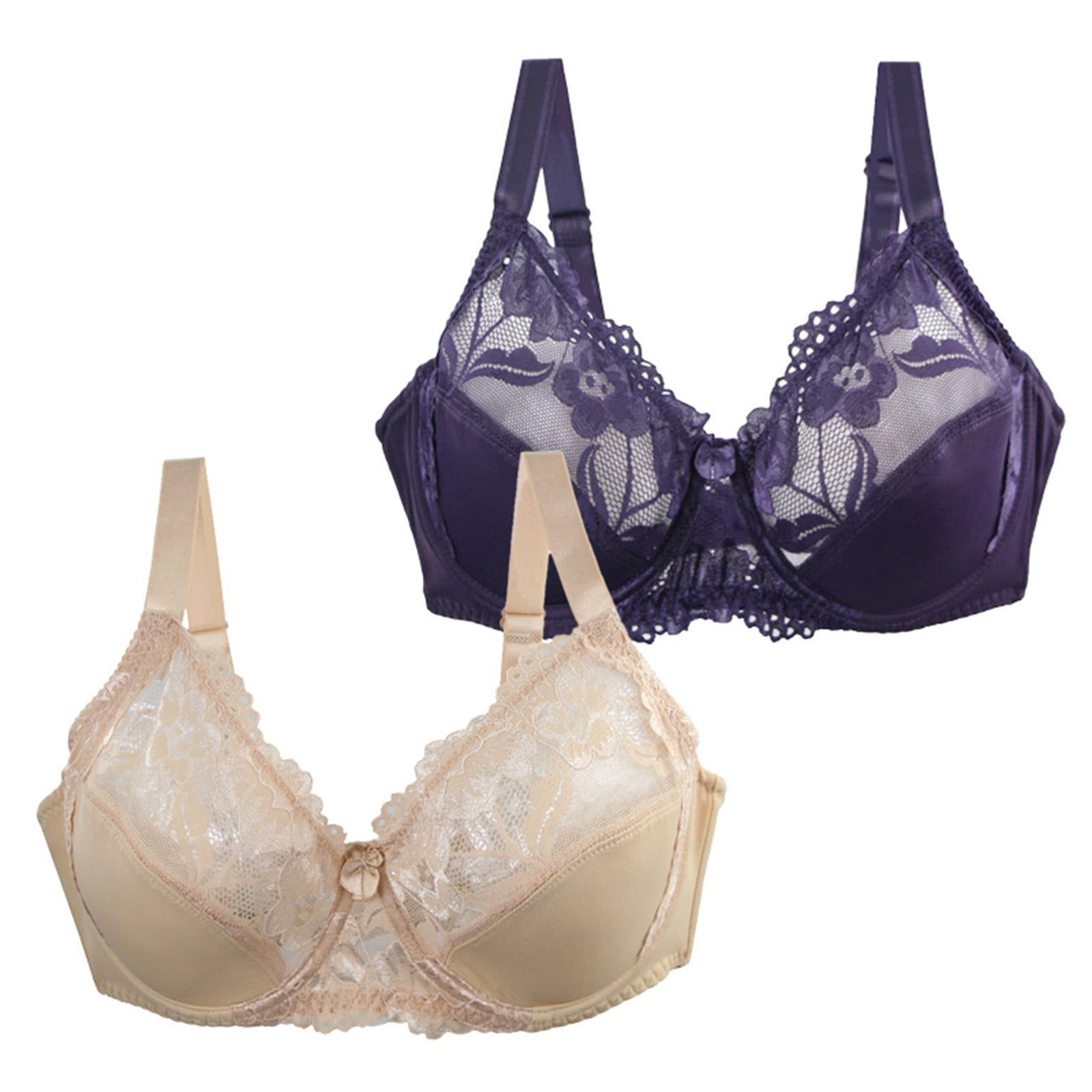Gkeoshab Nursing Bras 2PC Women's Plus Size DEF Cup Lace Mesh Bras ...