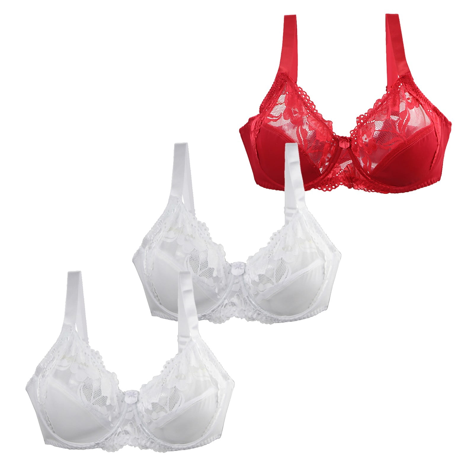 Gkeoshab Nursing Bras 3PC Women's Plus Size DEF Cup Lace Mesh Bras ...
