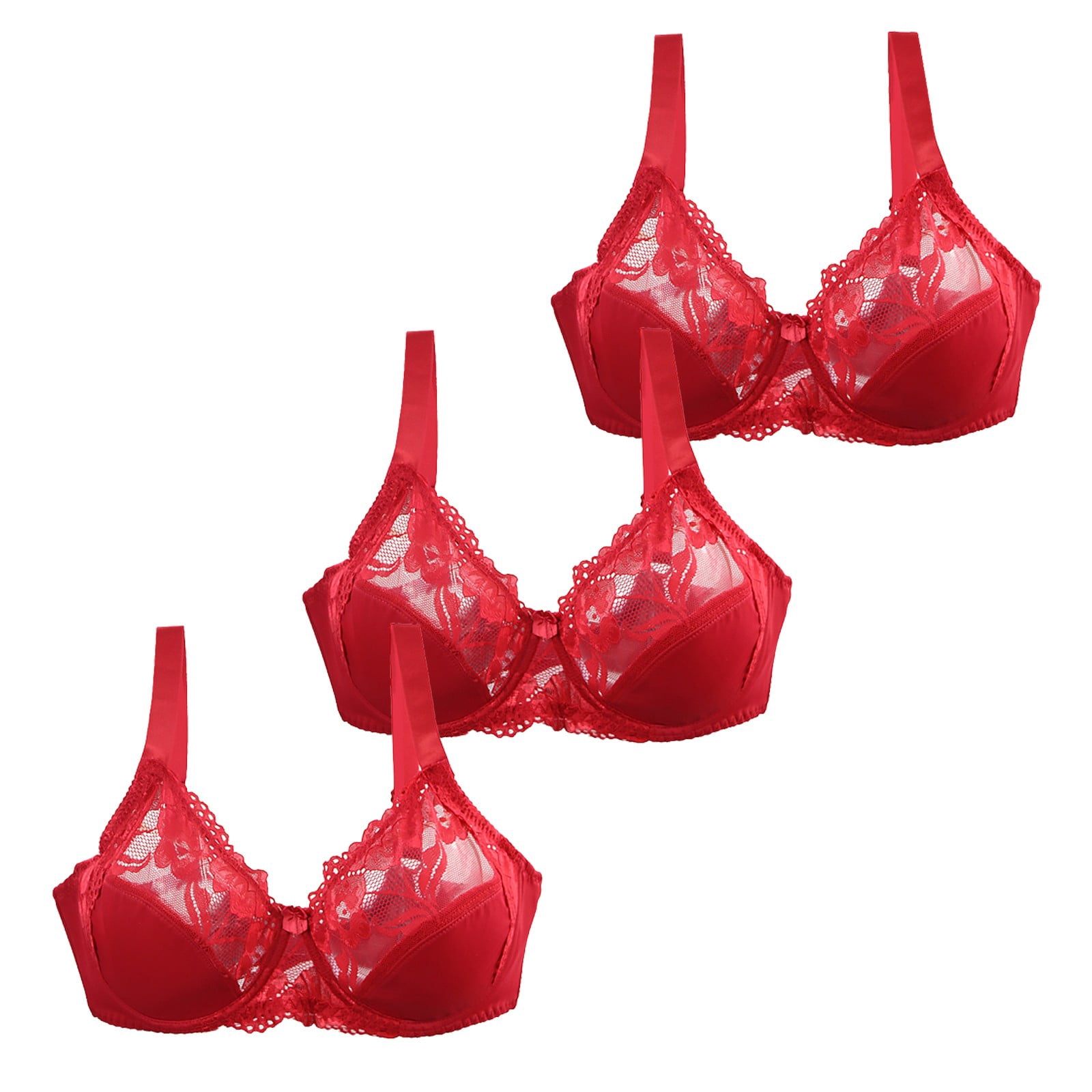 Gkeoshab Sports Bras for Women 3PC Women's Plus Size DEF Cup Lace Mesh ...