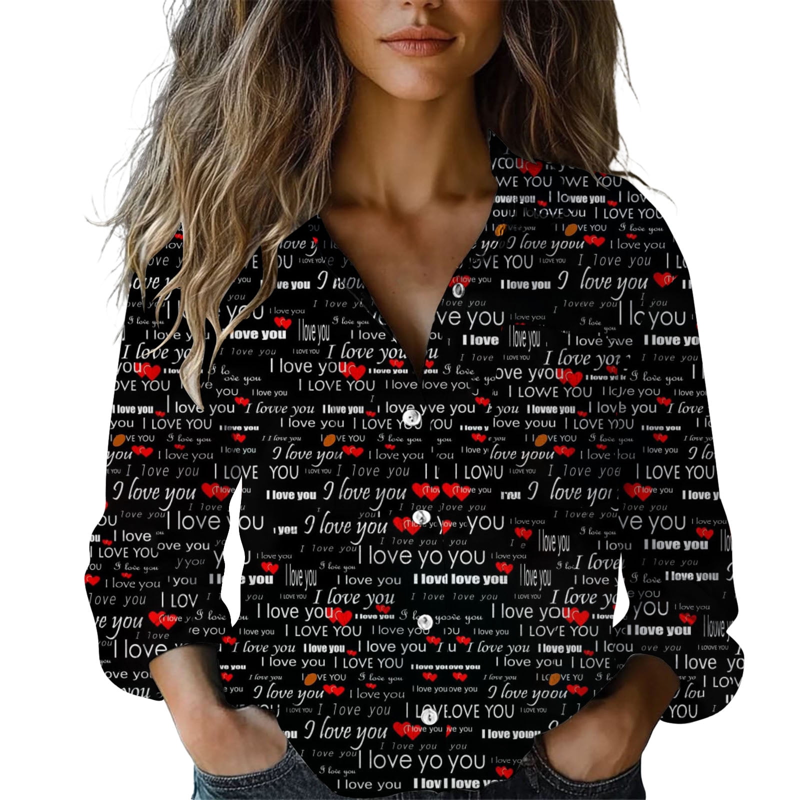 Gkeoshab Valentine Women's Bubble Wrinkles Print Shirt Long Sleeve ...