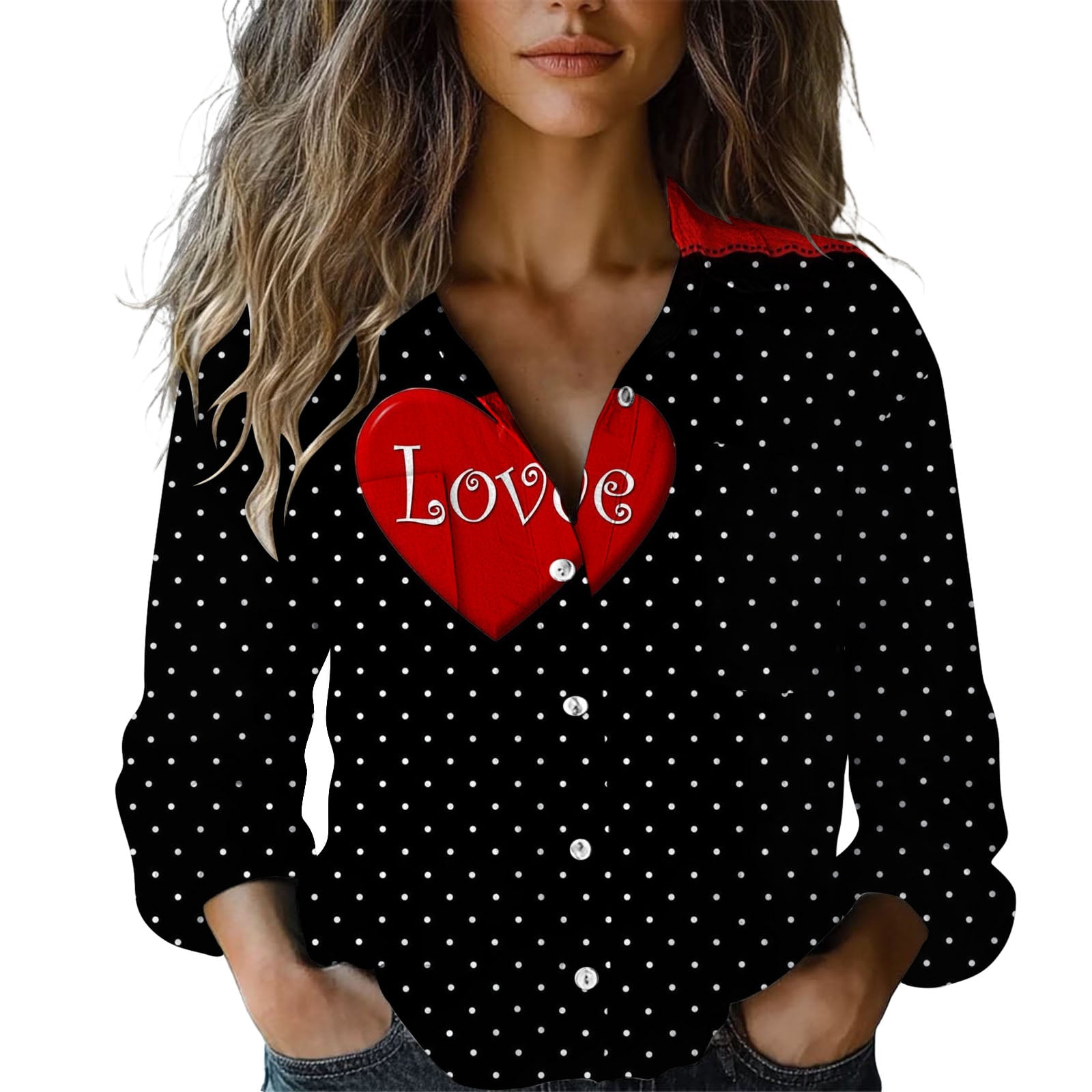 Gkeoshab Valentine Women's Bubble Wrinkles Print Shirt Long Sleeve ...