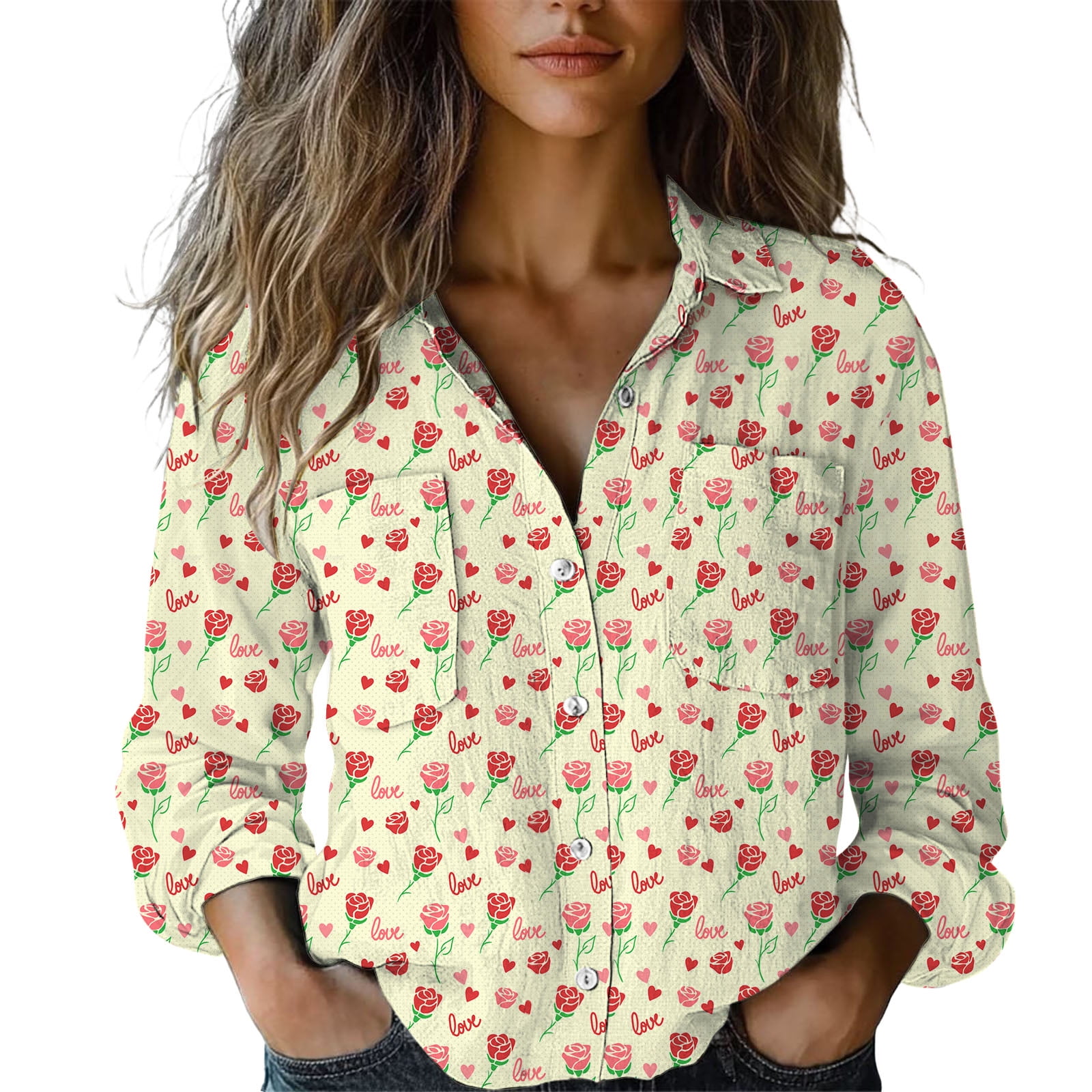 Gkeoshab Valentine Women's Bubble Wrinkles Print Shirt Long Sleeve ...