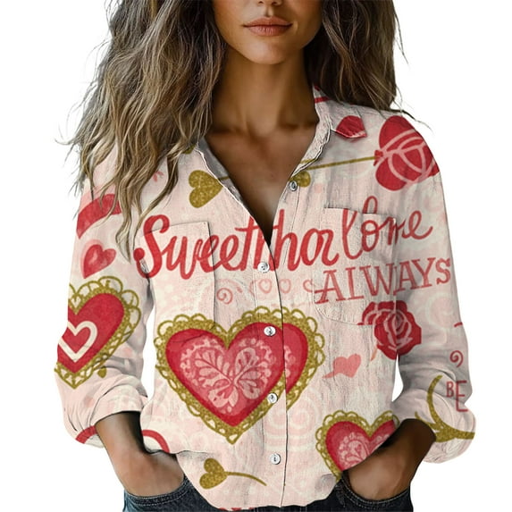 Gkeoshab Valentine Women's Bubble Wrinkles Print Shirt Long Sleeve ...