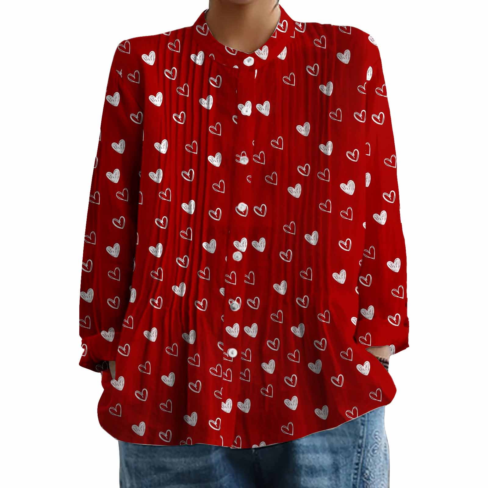 Gkeoshab Valentine Women's Ruffle Blouse Exquisite Hemp Wrinkled Shirt ...