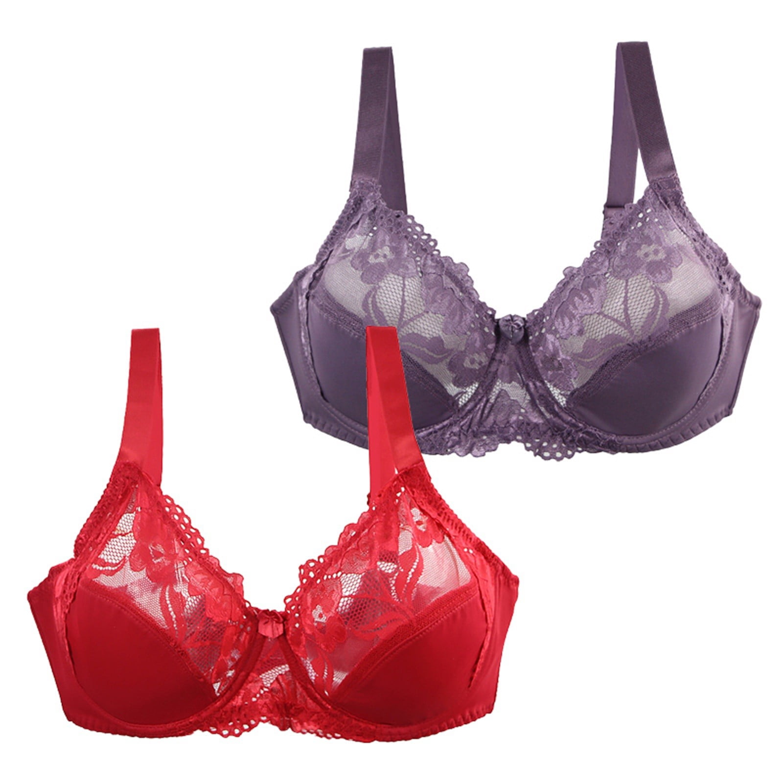 Gkeoshab Women's Bras 2PC Women's Plus Size DEF Cup Lace Mesh Bras ...
