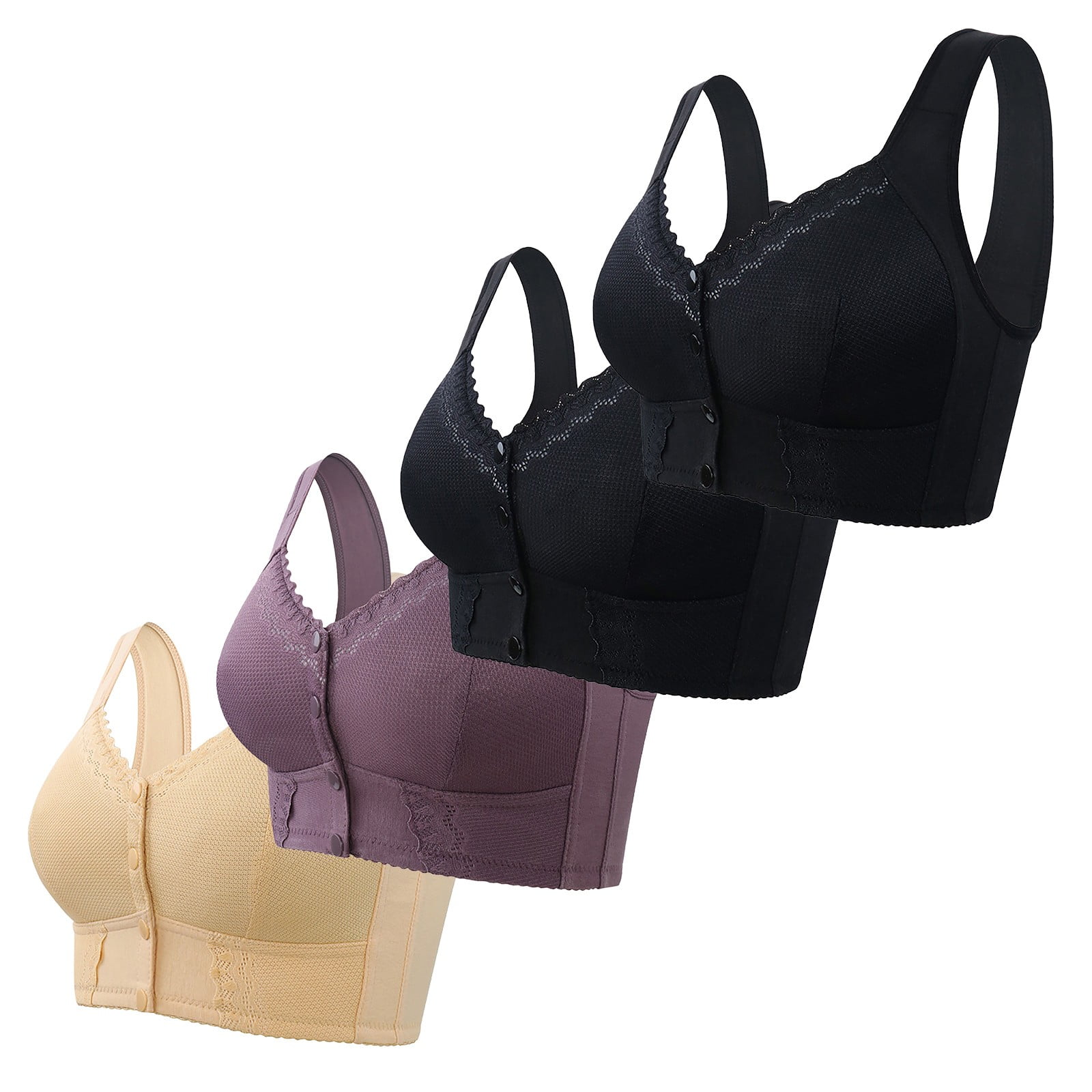 Gkeoshab Women's Bras 4PC Women's Front Closure Wireless Bras ...