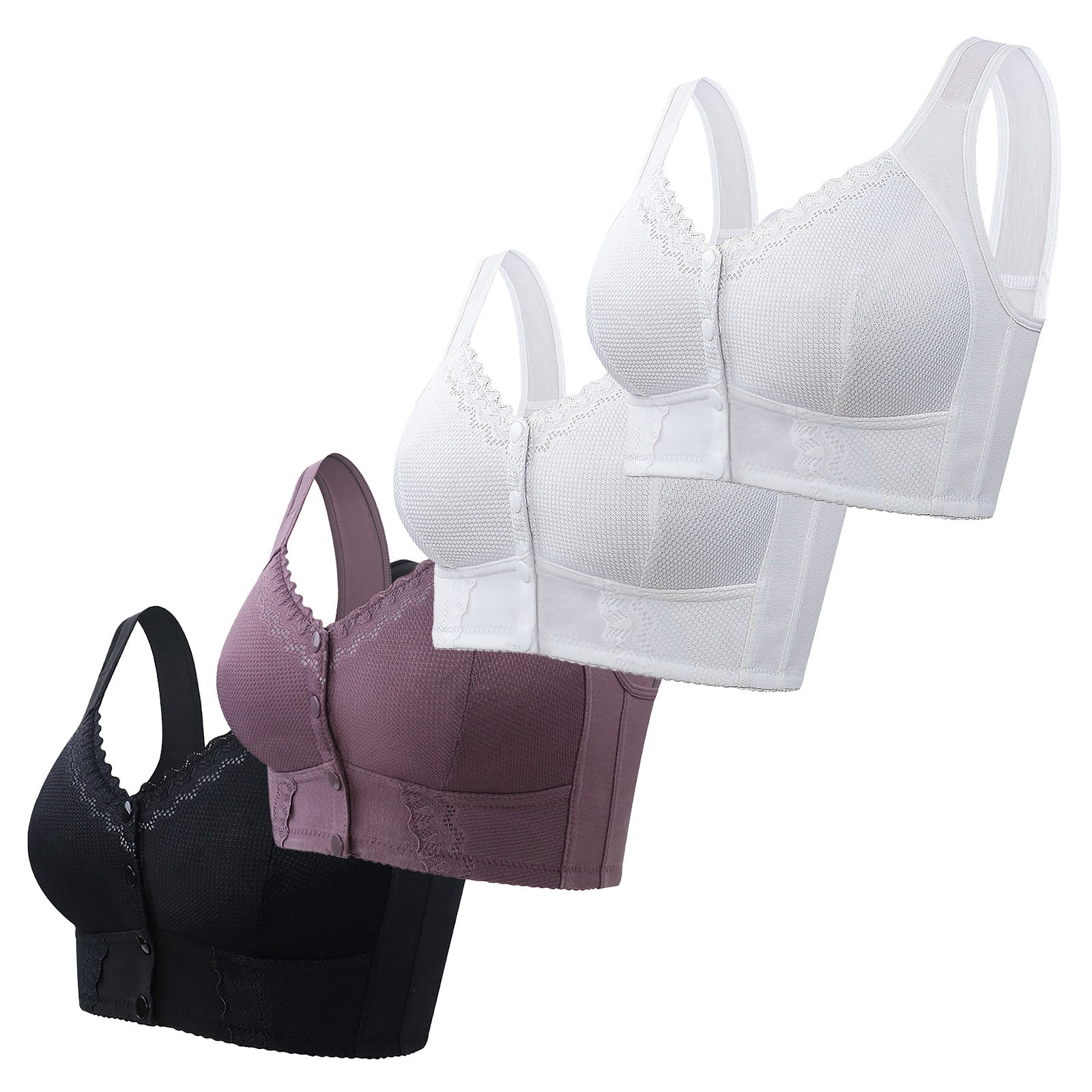 Gkeoshab Women's Bras 4PC Women's Front Closure Wireless Bras ...