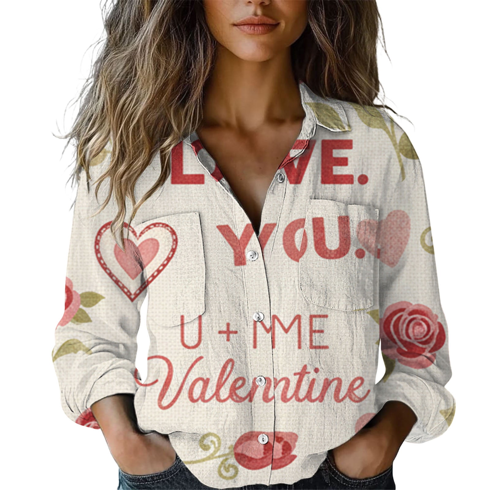 Gkeoshab Women's Long Sleeve Blouse Bubble Wrinkles Textured Valentine ...