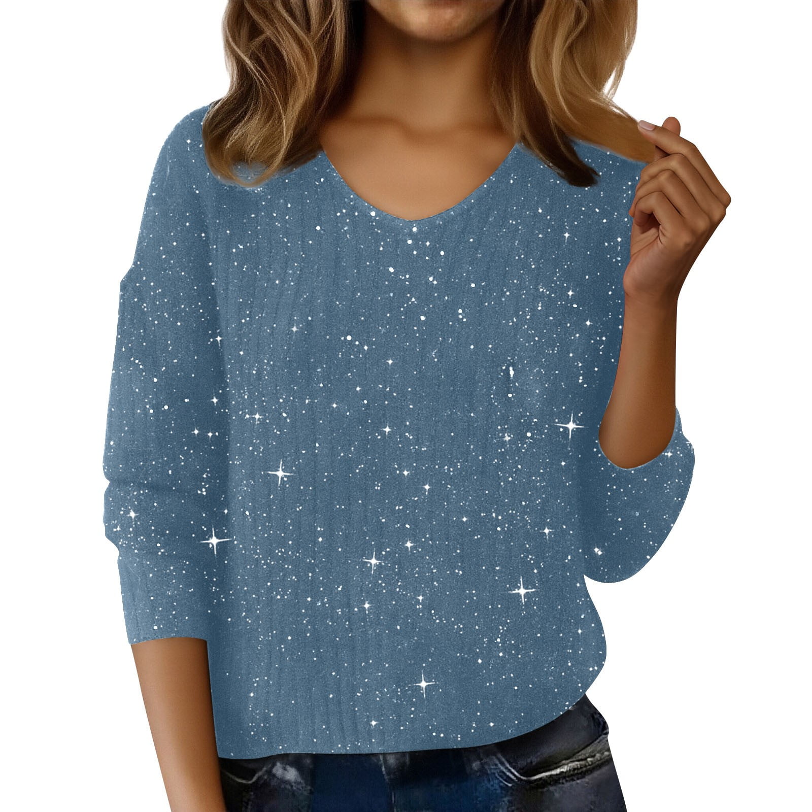 Gkeoshab Womens Tops Sparkling V-Neck Winter Sweater for Women – Sequin ...