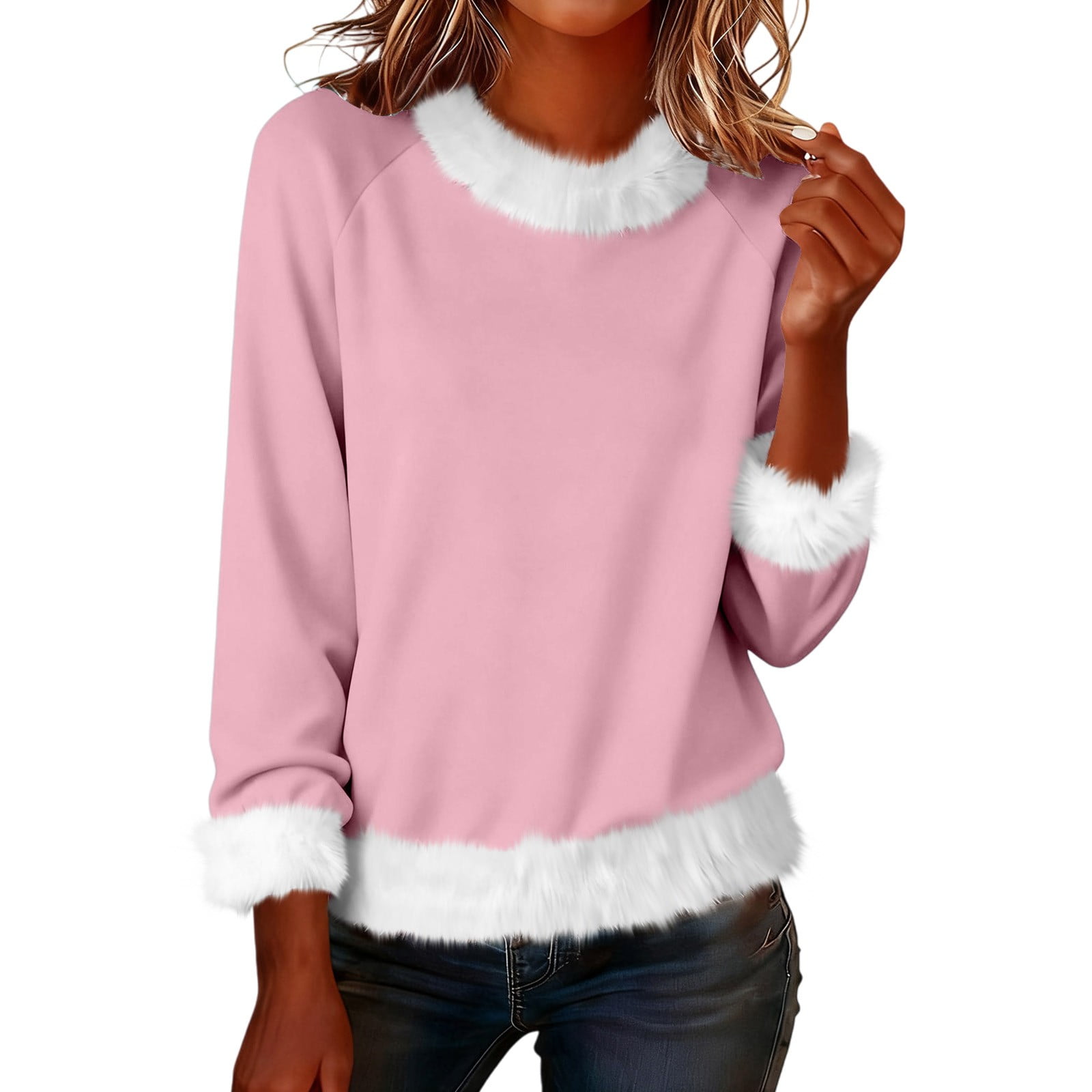 Gkeoshab Womens Tops Women's Color Block Fleece Collar Pullover Casual ...