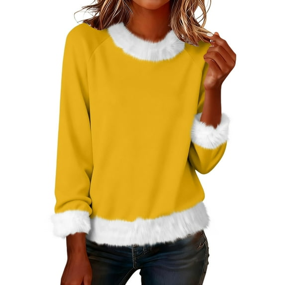 Gkeoshab Womens Tops Women's Color Block Fleece Collar Pullover Casual ...