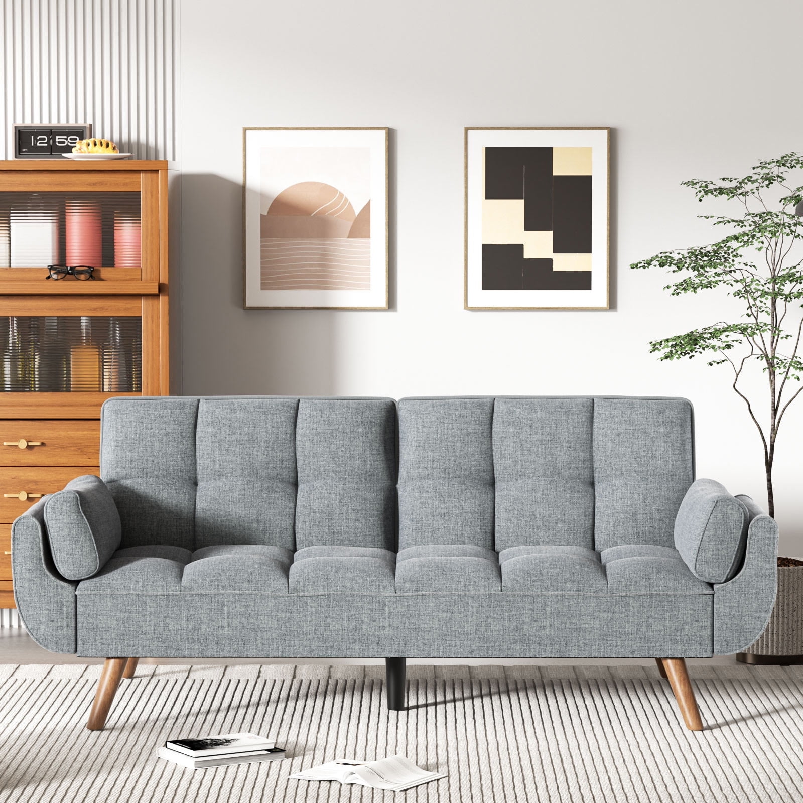 Gkxjtzo Futon Sofa Bed with Adjustable Backrests & Armrests, Modern ...