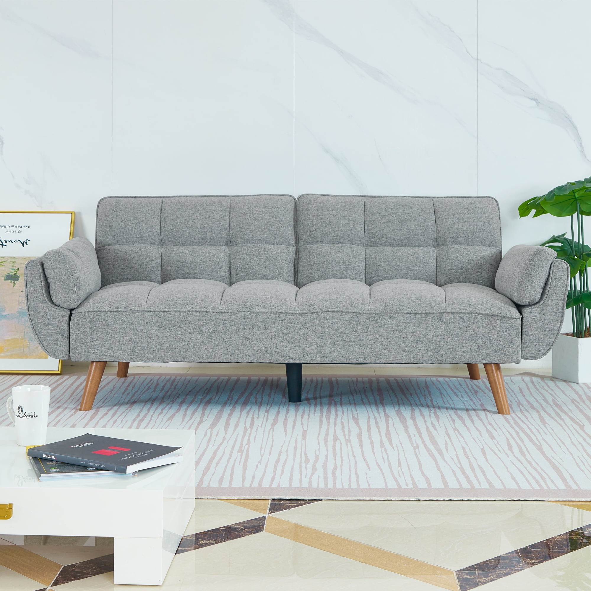 Gkxjtzo Futon Sofa Bed with Adjustable Backrests & Armrests, Modern ...