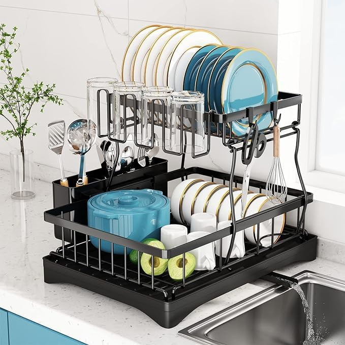 Glaceon 2 Tier Kitchen Countertop Dish Drainer Stainless Steel Cutlery ...