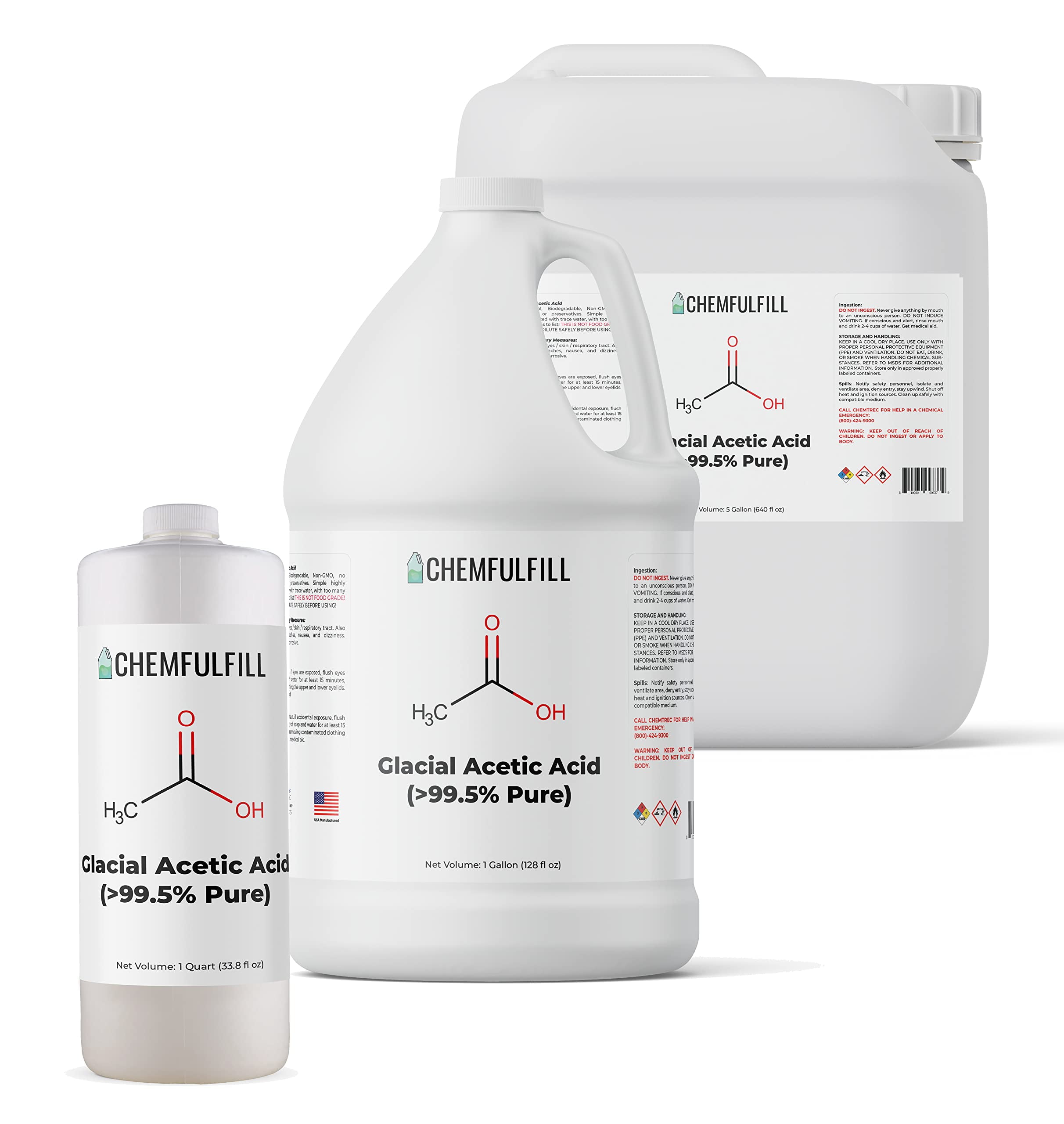 Glacial Acetic Acid - 99% Pure Ethanoic Acid (Acetic Acid) (Pint (16 fl ...