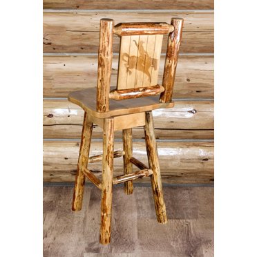 Homestead Collection Barstool w/ Back & Swivel w/ Laser Engraved Moose ...