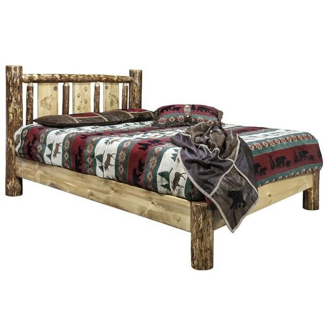 Glacier Country Collection Twin Platform Bed w/ Laser Engraved Wolf ...