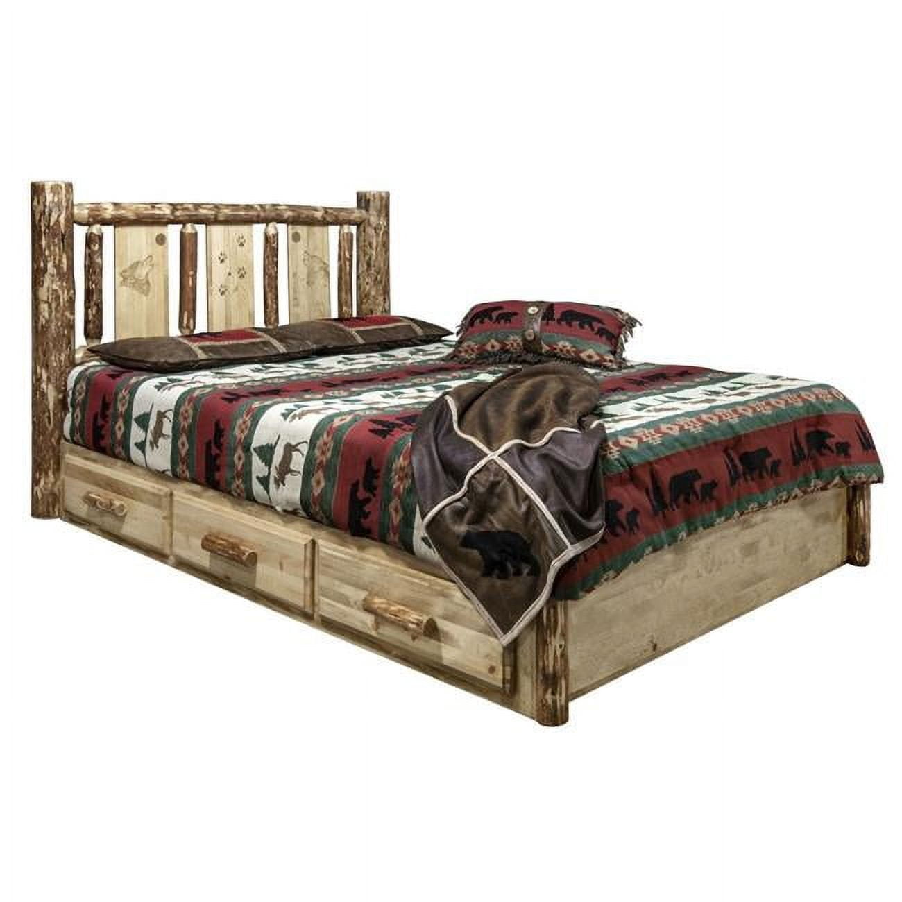 Glacier Country Platform Bed with Storage & Laser Engraved Wolf Design ...