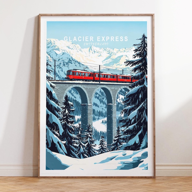 Glacier Express Winter Poster – Glacier Express Switzerland, Minimalist ...