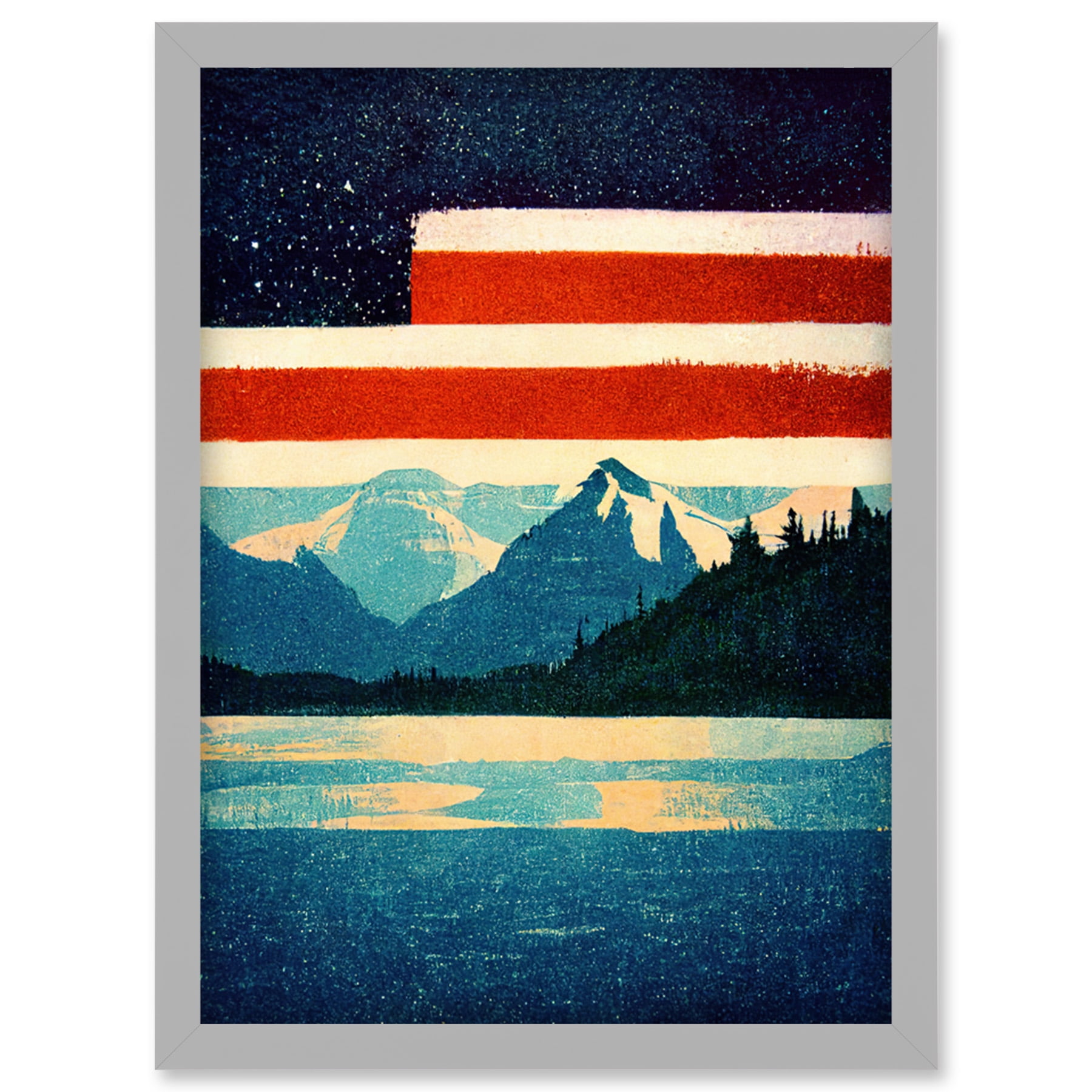Glacier National Park American Flag Design Iconic Artwork Framed Wall ...