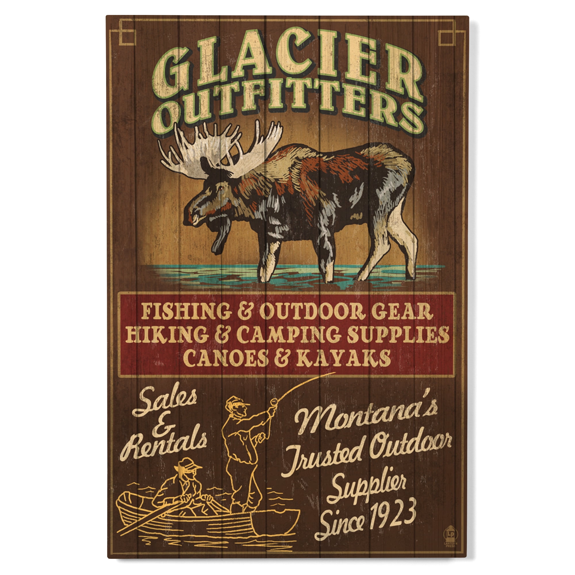 Glacier National Park, Montana, Moose Outfitters Vintage Sign Birch ...