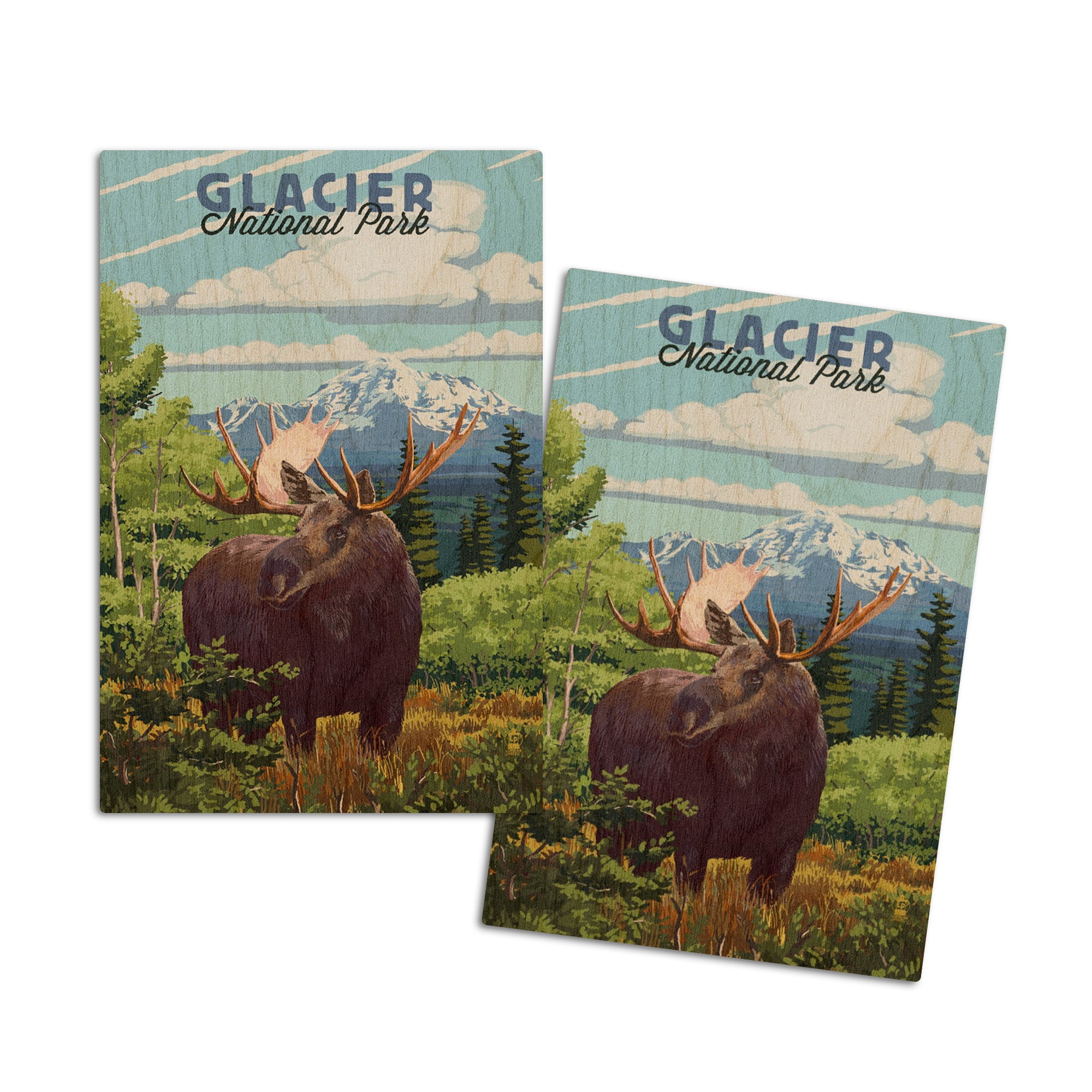 Glacier National Park, Montana, Moose and Mountain Landscape (4x6 Birch ...