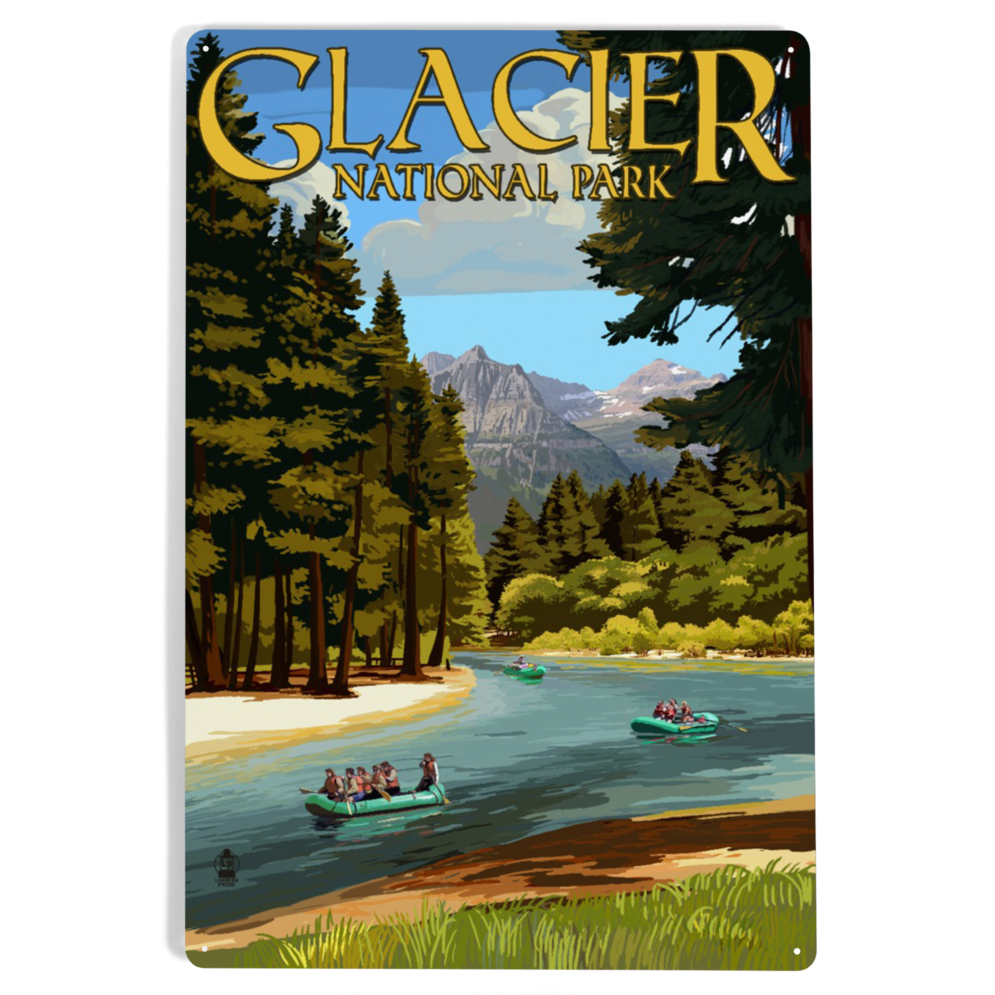 Glacier National Park, Montana, River Rafting (12x18 Aluminum Art ...