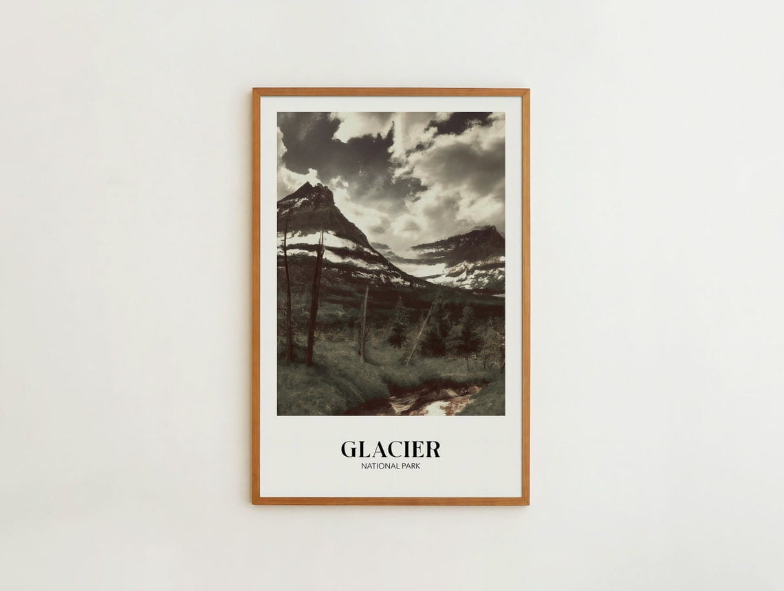 Glacier National Park Print Rustic America Travel Poster Vintage Style ...