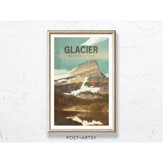 Glacier National Park Vintage Wall Art, Stretched Canvas Size 16x24 ...