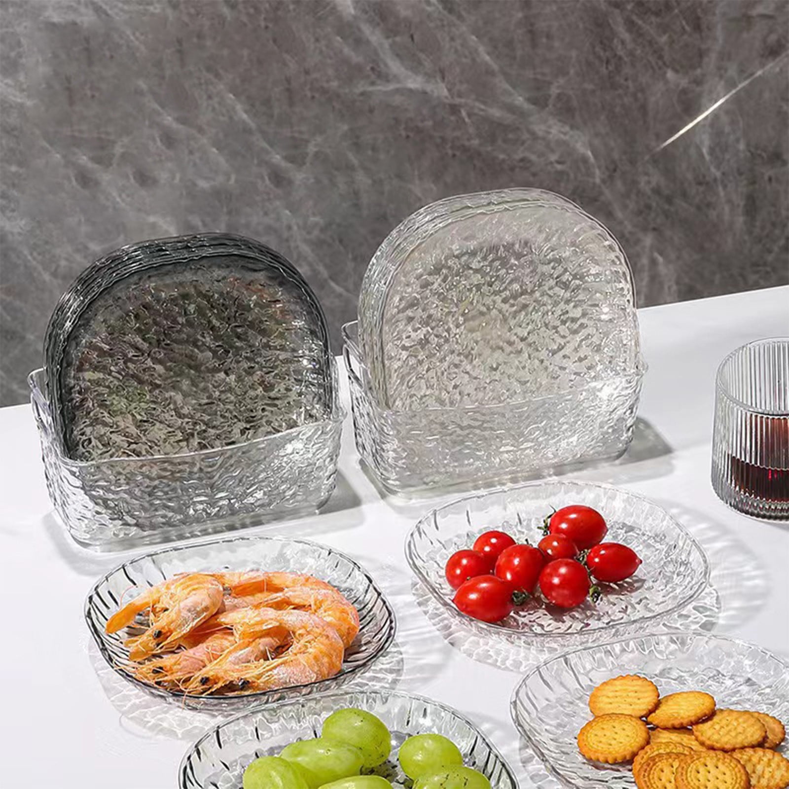 Glacier Pattern Fruit Plates Dining Tray, Transparent Desktop Garbage ...