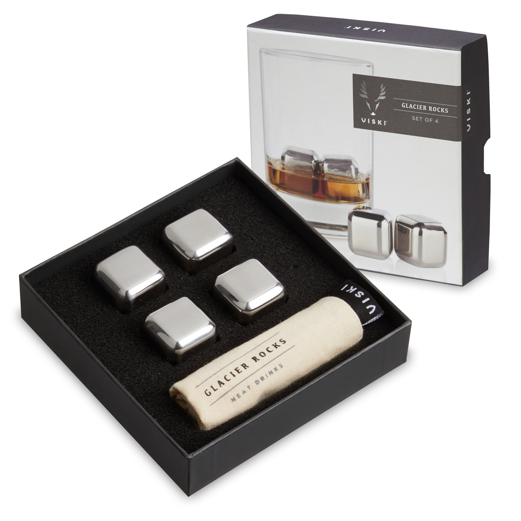 Viski Glacier Rocks Small Stainless Steel Ice Cubes, Bar Gifts, Set of ...