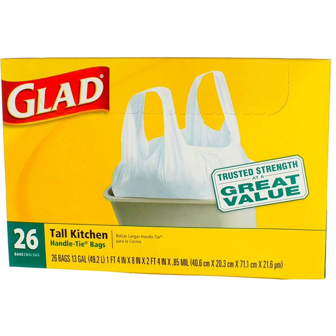 Glad 13 Gal. Handle-Tie Garbage Bags 26 Ct (Pack Of 9) - Walmart.com