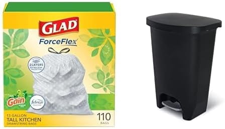 Glad 13 Gallon Trash Can Black Plastic Kitchen Waste Bin with Odor ...