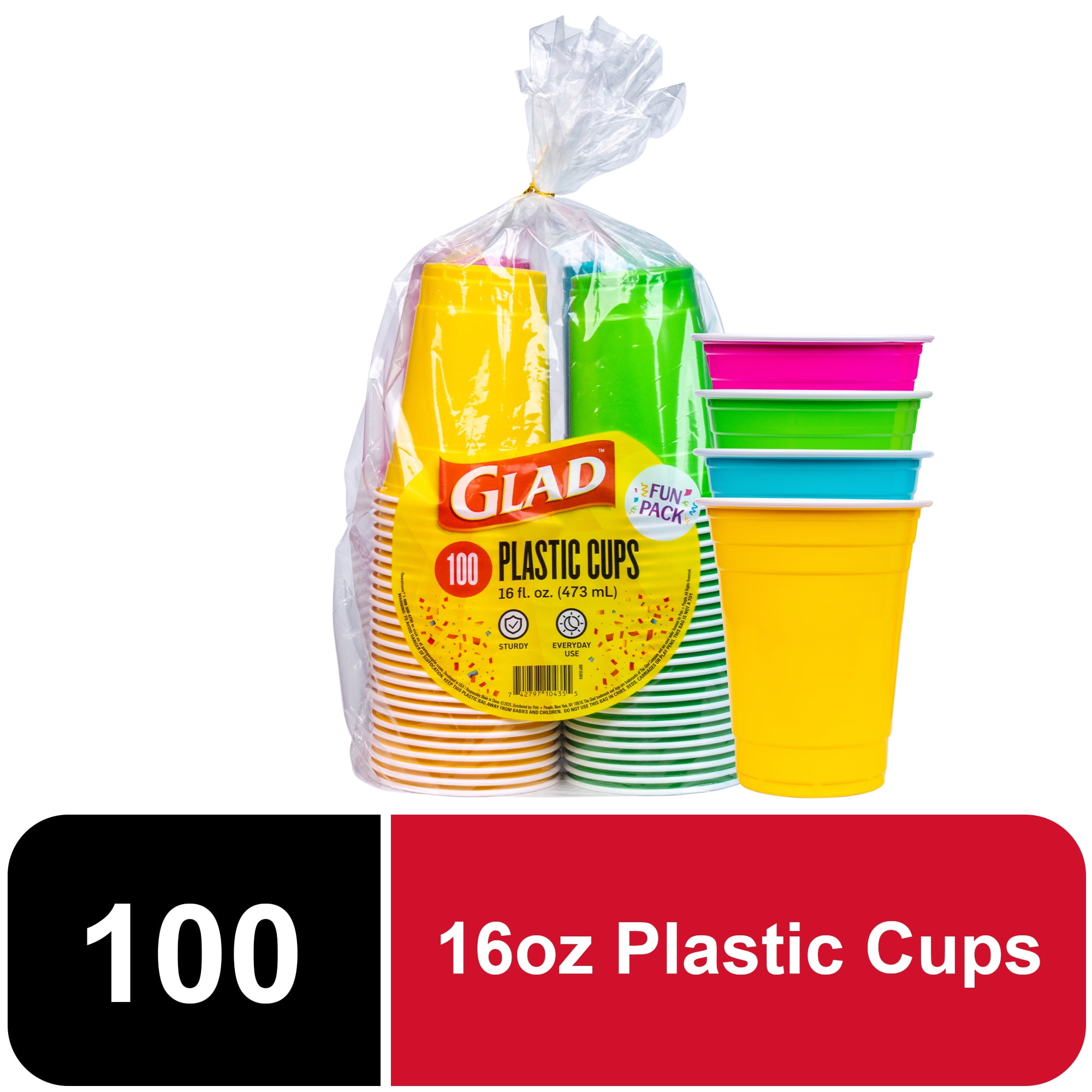 Glad 16oz Plastic Party Cups Multi-Colored 100ct - Pink, Yellow, Green ...