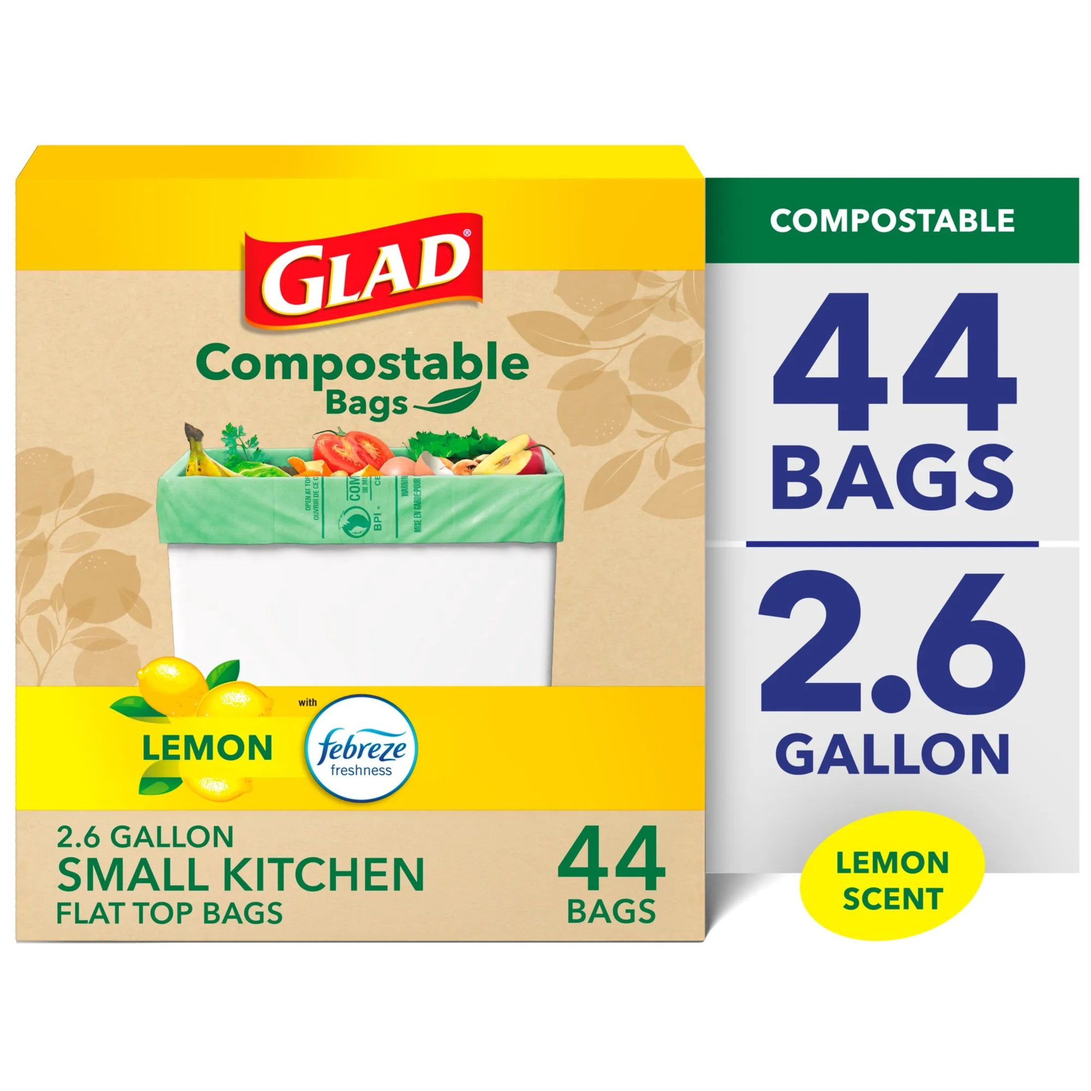Glad 2.6 Gallon Kitchen Compost Bags, Small Food Scrap Trash Garbage ...