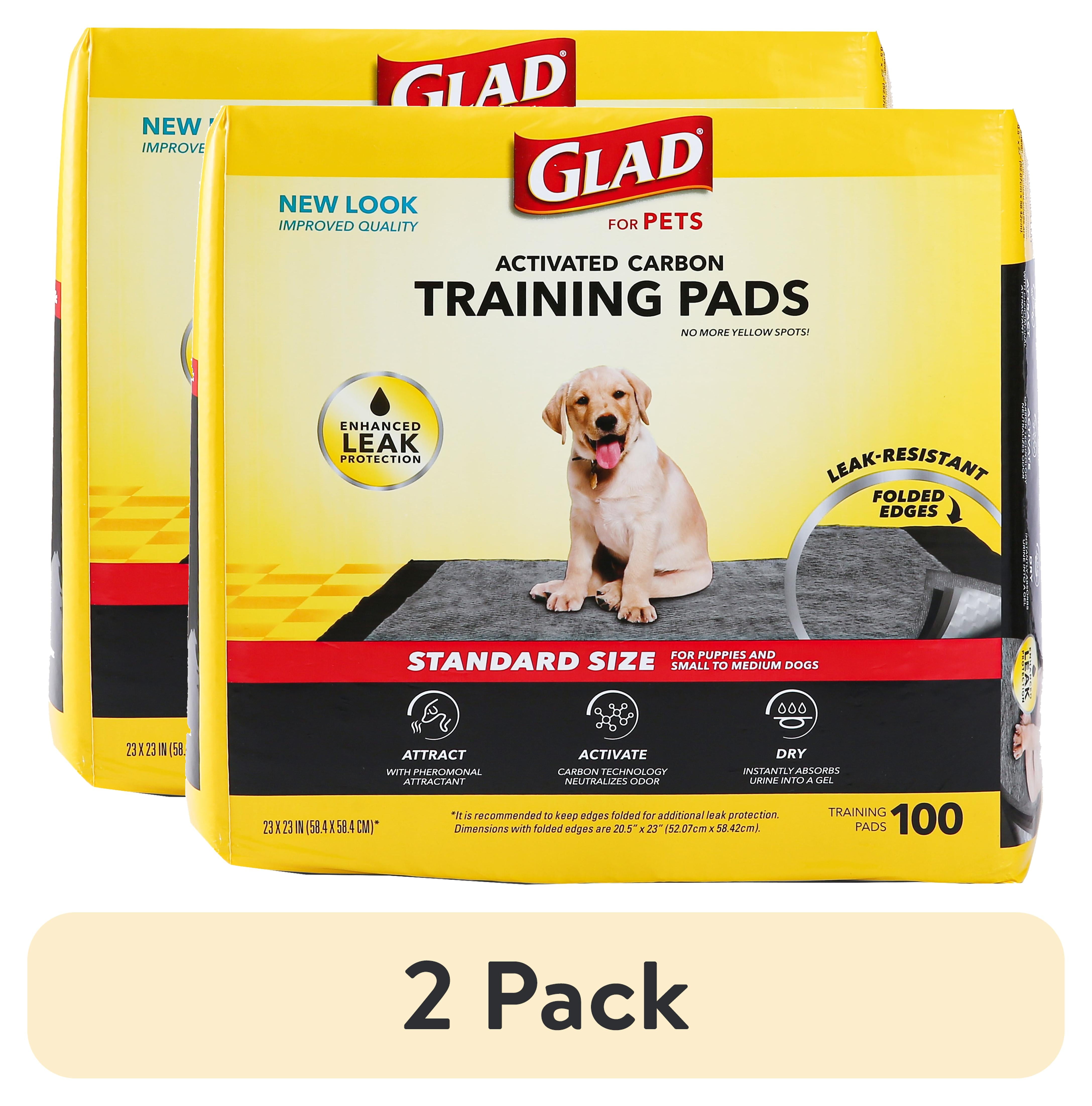 (2 pack) Glad Activated Charcoal Leak-Resistant Training Pads for Dogs, 23in x 23in, 100 Count ...